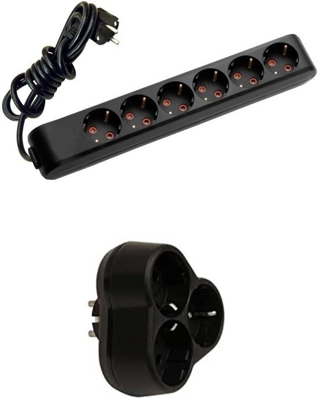 Viko Black Set Multi-Let 6-Piece Grounded Child-Proof Group Socket-3 ...