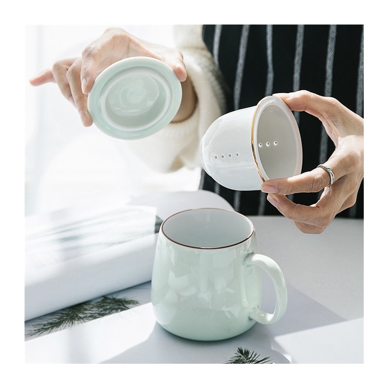 Tea water separation cup ceramic tea cup with lid filter water cup ...