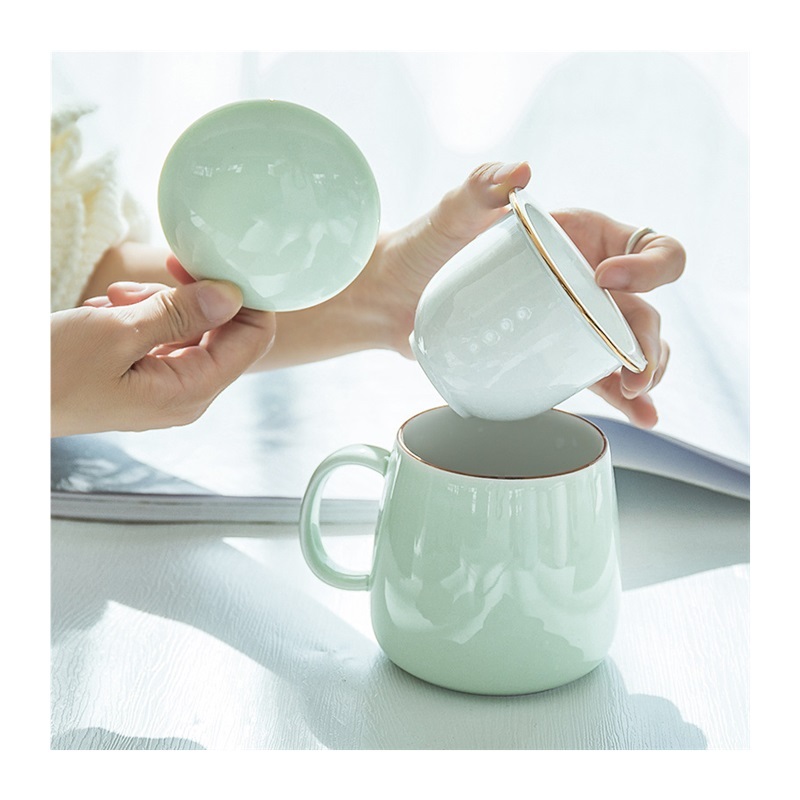 Tea water separation cup ceramic tea cup with lid filter water cup ...
