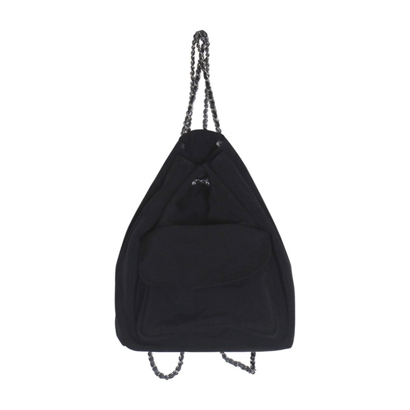 Black canvas bag chain backpack casual drawstring drawstring large ...
