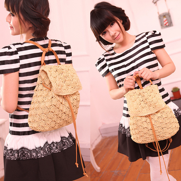 Shoulder bag Mori girls seaside beach vacation straw woven bag leisure ...