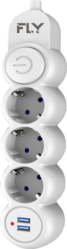 FLY FLY-3393-01 Thermal Current Protected 3-Plug Socket 2 USB 2m 2.1A ...