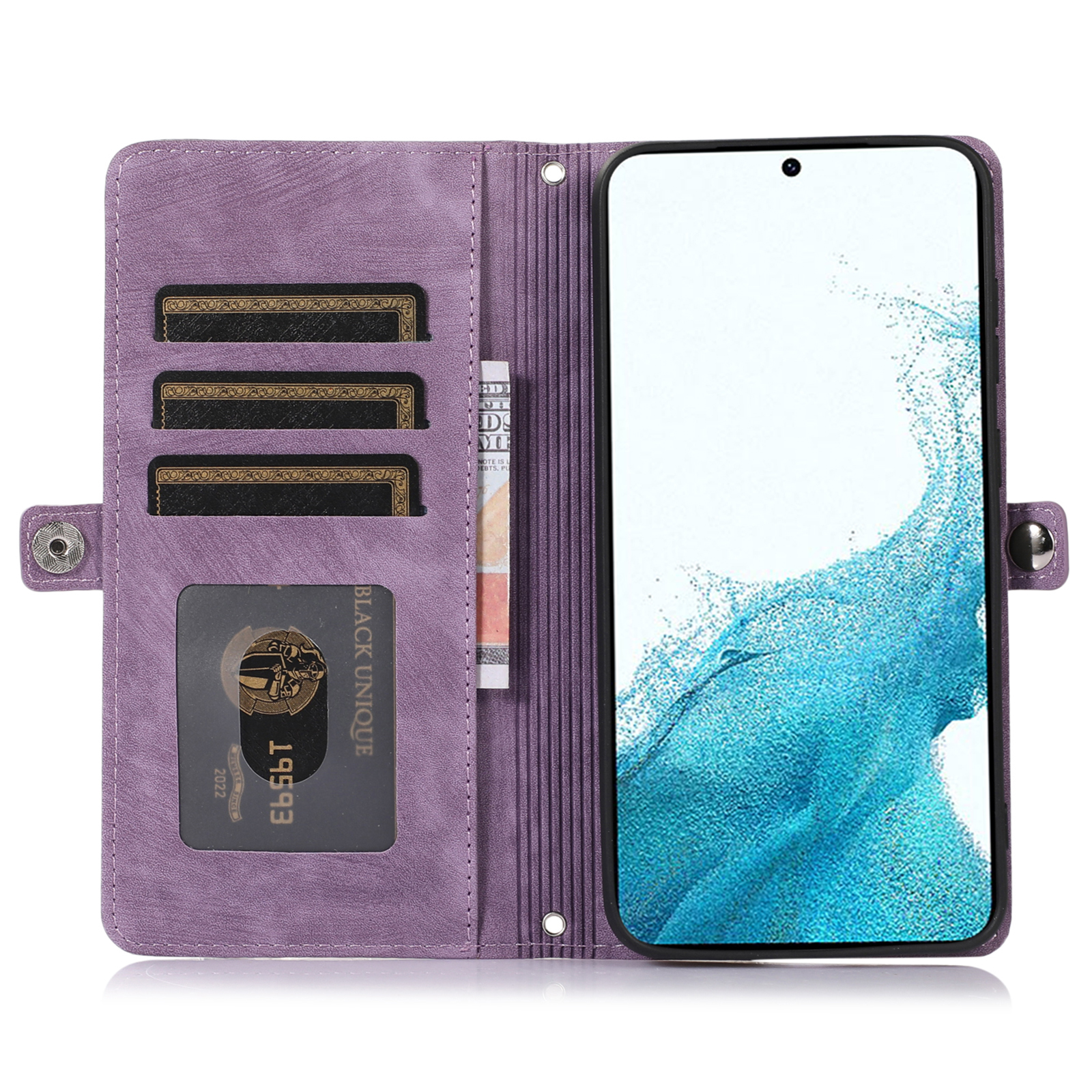For Samsung Galaxy S23 Zipper Pocket Wallet 9 Card Slots ...