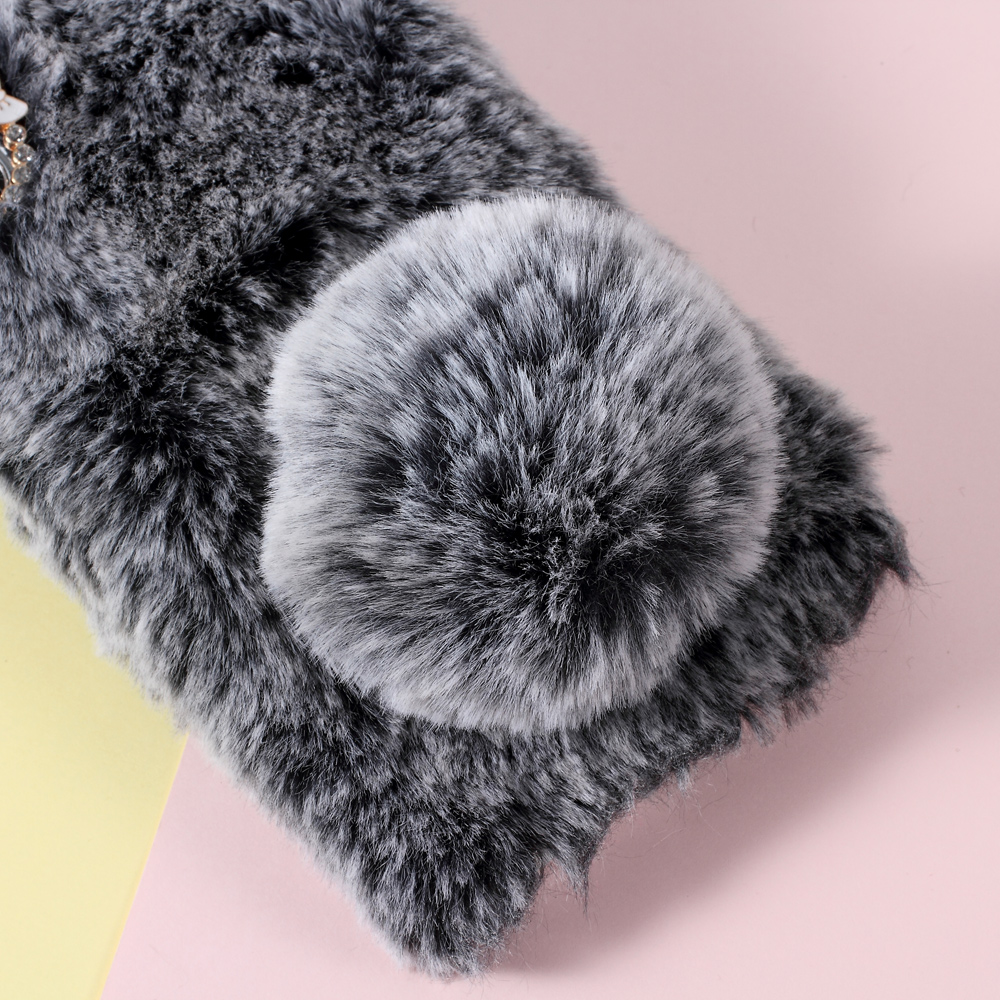 Rabbit Shape Fluffy Fur Coated Rhinestone TPU Gel Case For iPhone XS/X ...