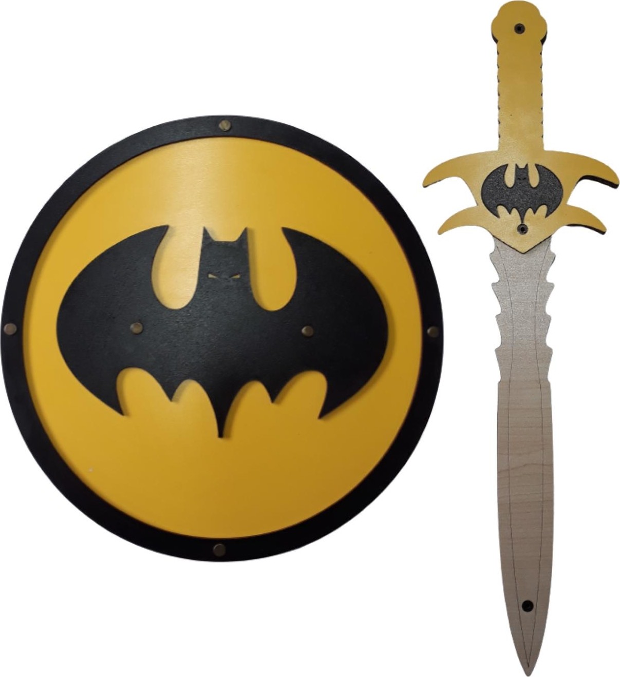 Ahtek Wooden Toy Set of 3 Batman Shield Sword and Mask Round ...
