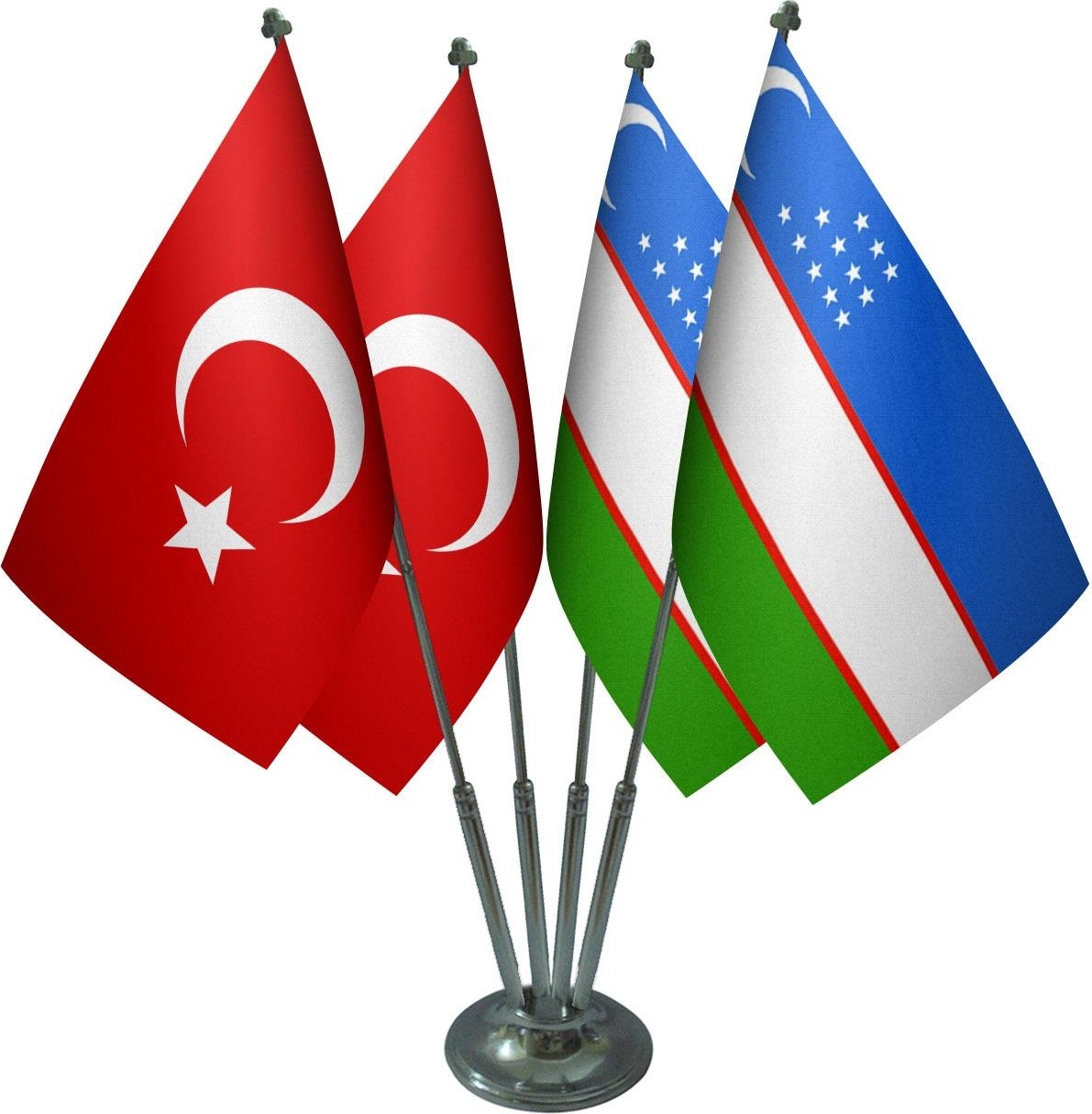 Table Top Uzbekistan Flag Turkish Flag Set of Four Chrome Poles Table ...