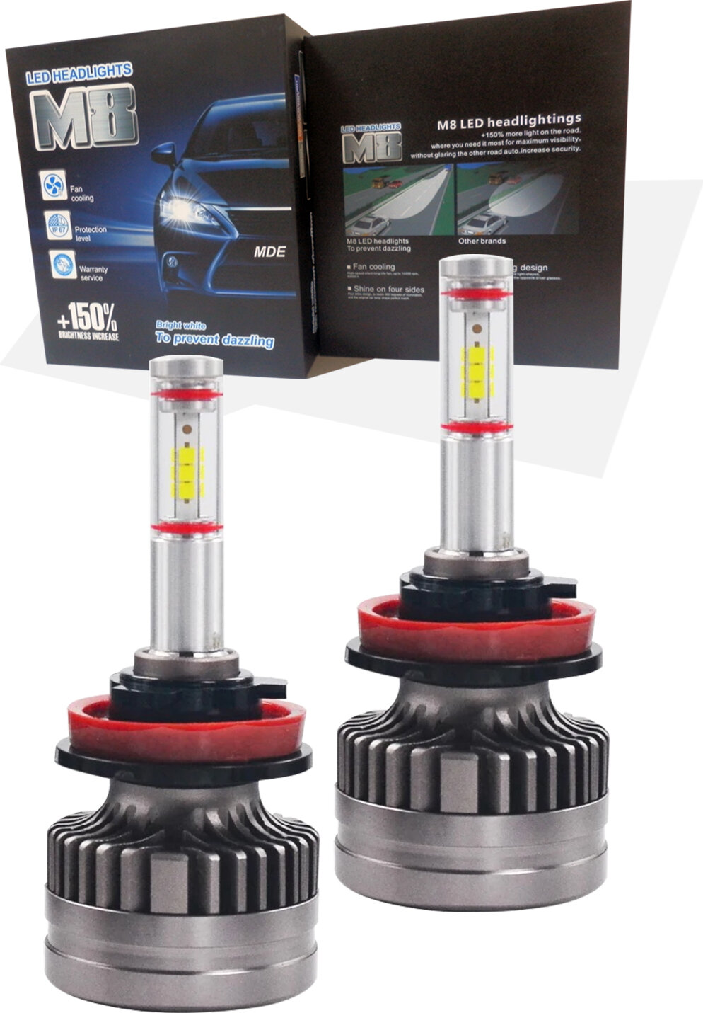 C9 LED 360 M8 H11 Full Power Csp 360° LED Xenon Headlight Bulb 100% ...