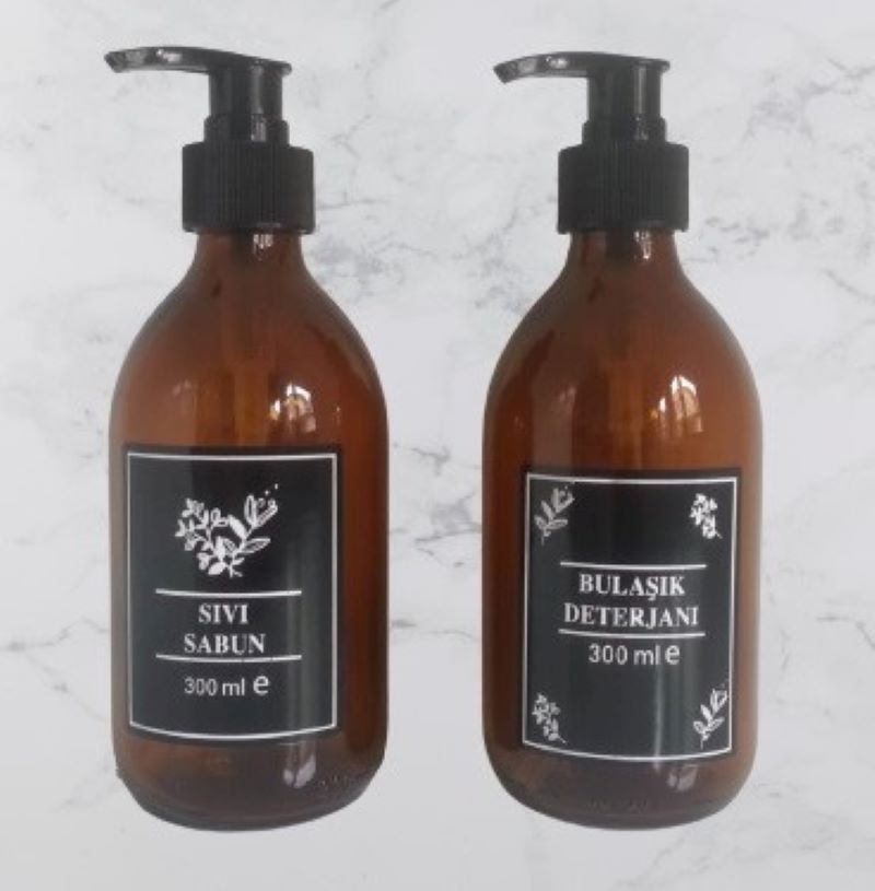 5DM Liquid Soap and Dishwashing Liquid Bottle Set Amber Color - Set of 2 300 ml 300 ml ...