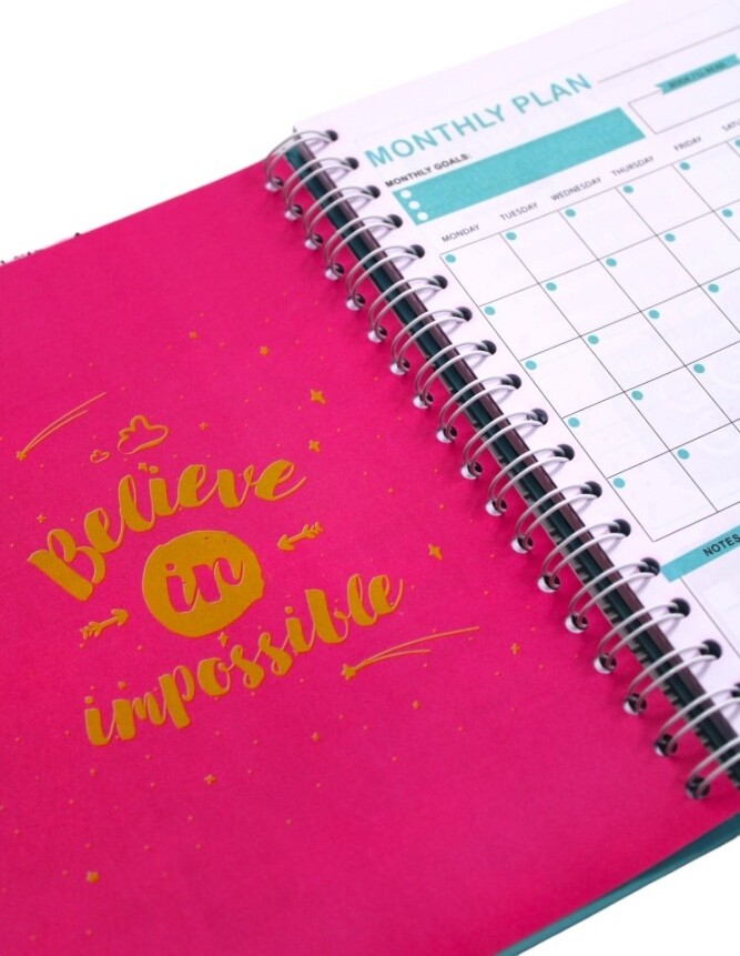 Stationery Office Hard Cover Spiral Undated Diary Green Cat 17 x 24 cm ...