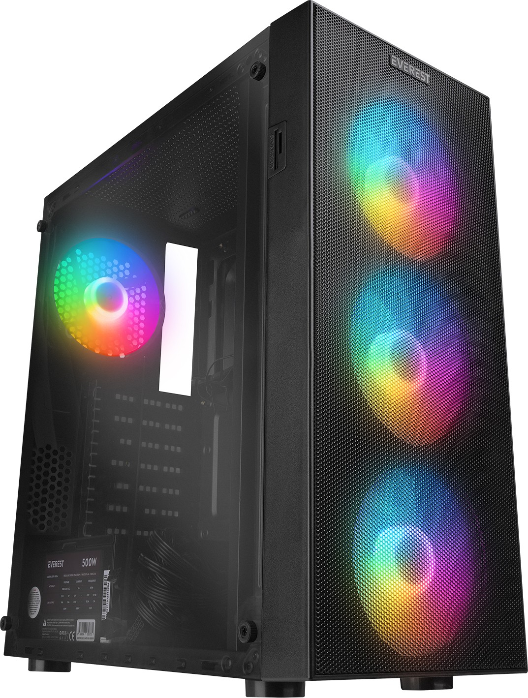 Everest Faced V3 Mesh 500W ATX Mid-T Gaming Gaming Case with Tempered ...