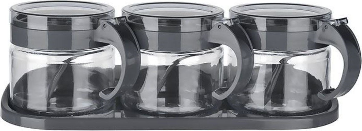 Buffer Gray 3-Piece Stand Glass Airtight Spice Jar Set with Lid and ...