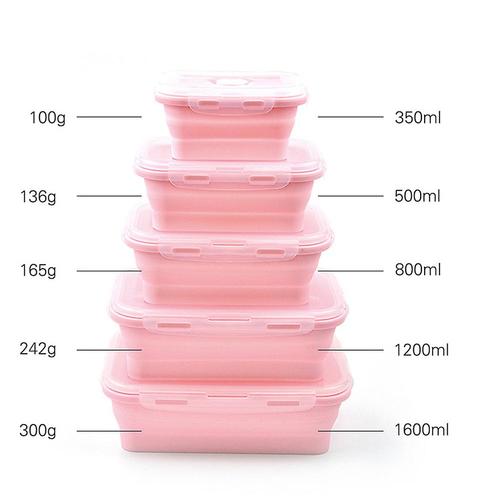 Bento Box Lunch Box Silicone Folding Food Container Blue 350/500/800ML ...