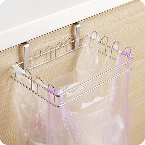 Double Hook Stainless Steel Garbage Bag Holder Cupboard Door Back Trash ...