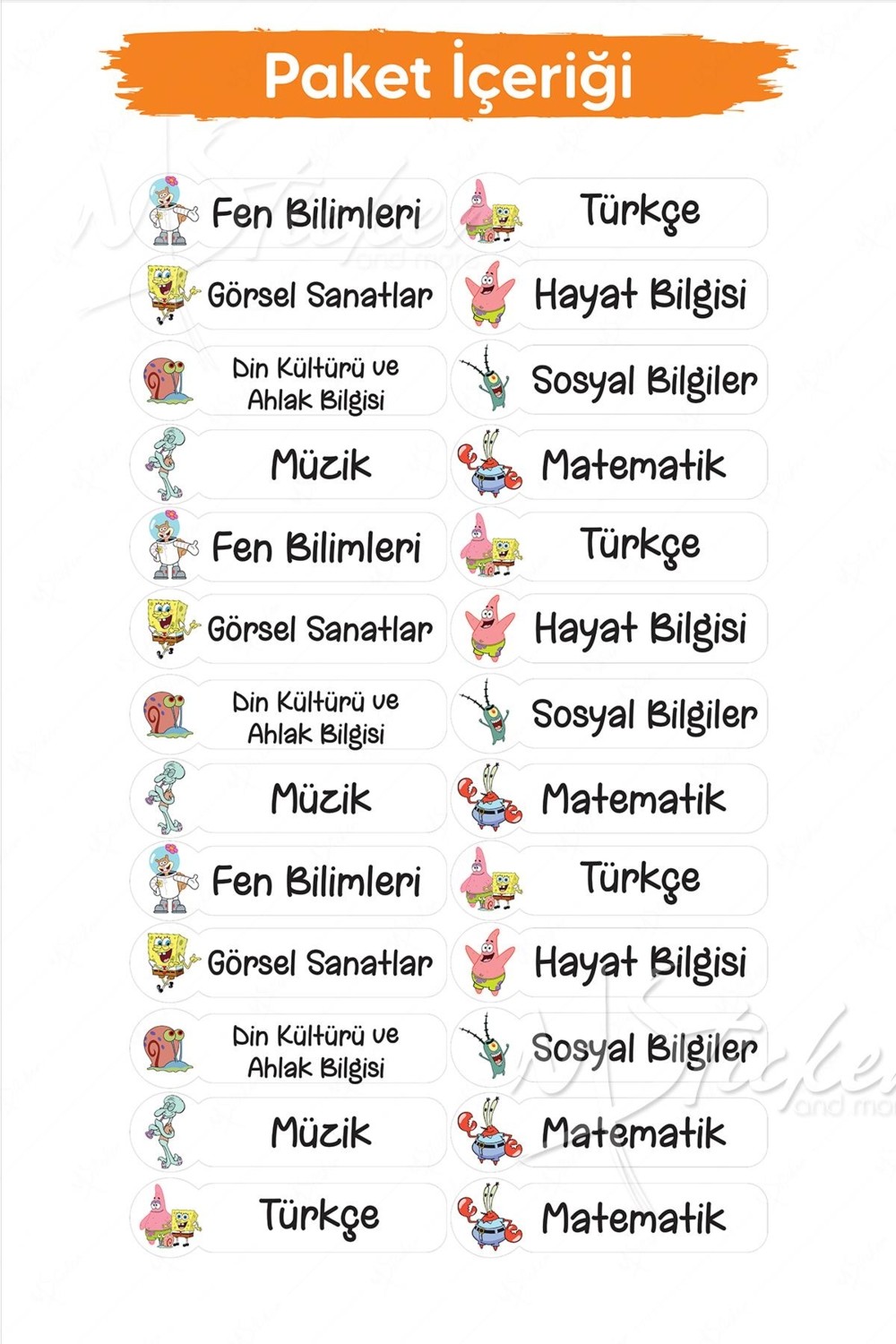 Msticker School Lesson Labels Spongebob Themed 26 Pieces 8 cm School ...