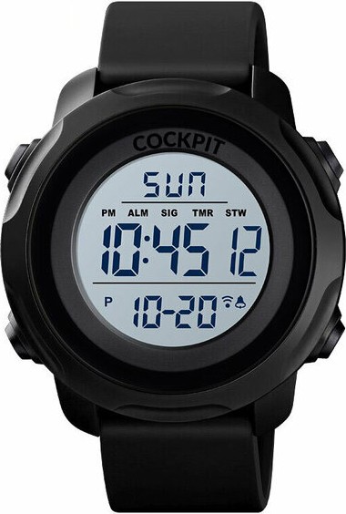 Cockpit Black Silicone Digital Men's Wristwatch 5 Atm Water Resistant ...