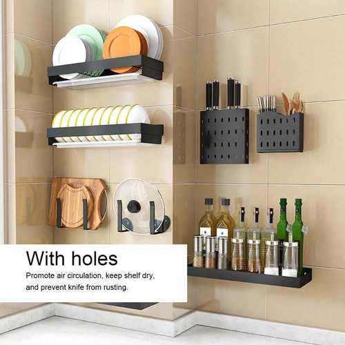 Kitchen Black Stainless Steel Wall Mounted Hanging Rack Knife Holder ...