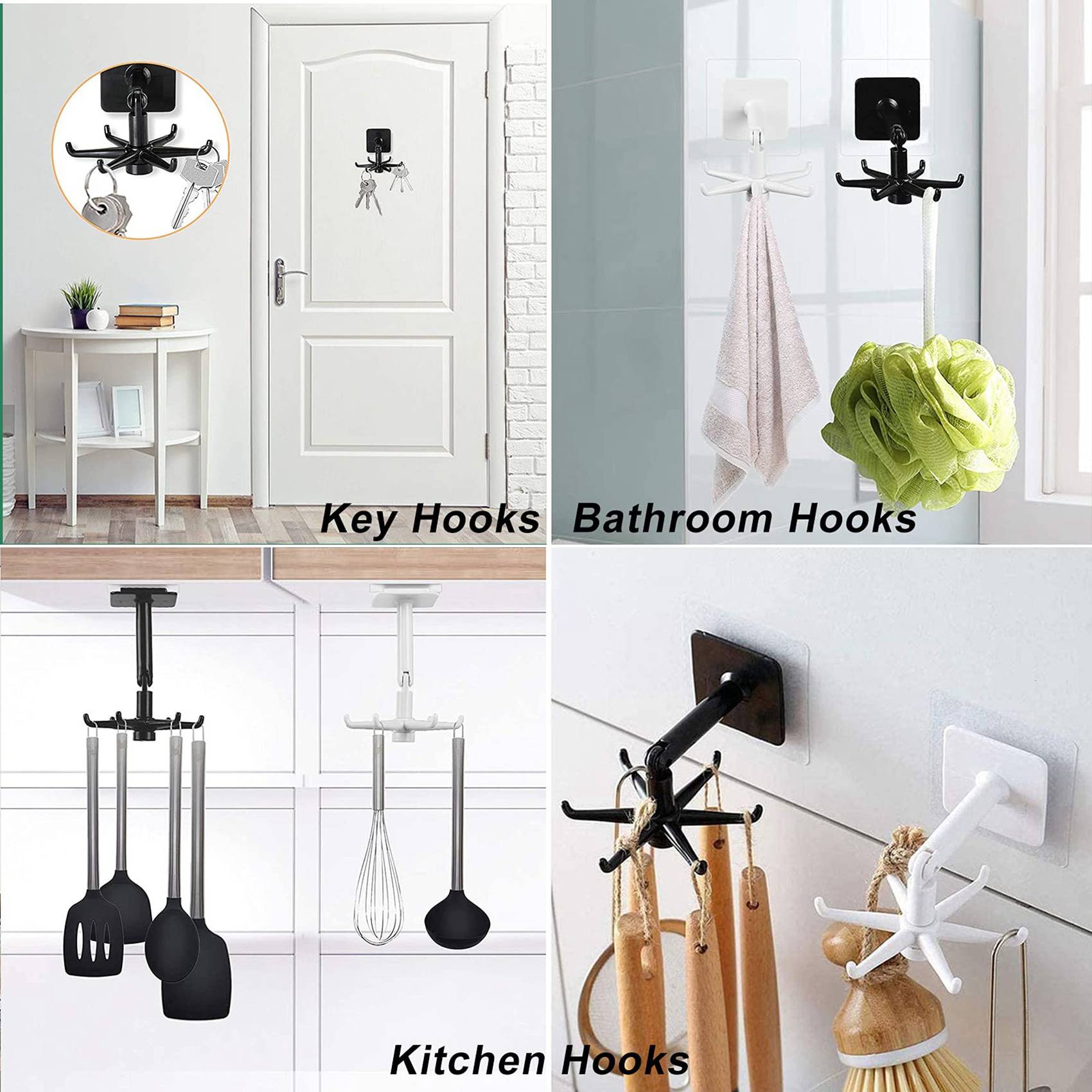 360 Degrees Rotated Kitchen Wall Hooks Self Adhesive Storage Tools B ...