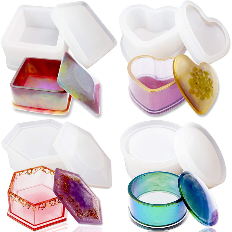 4 Pack Box Resin Molds Jewelry Box Molds Heart Shape /Hexagon/Round and ...
