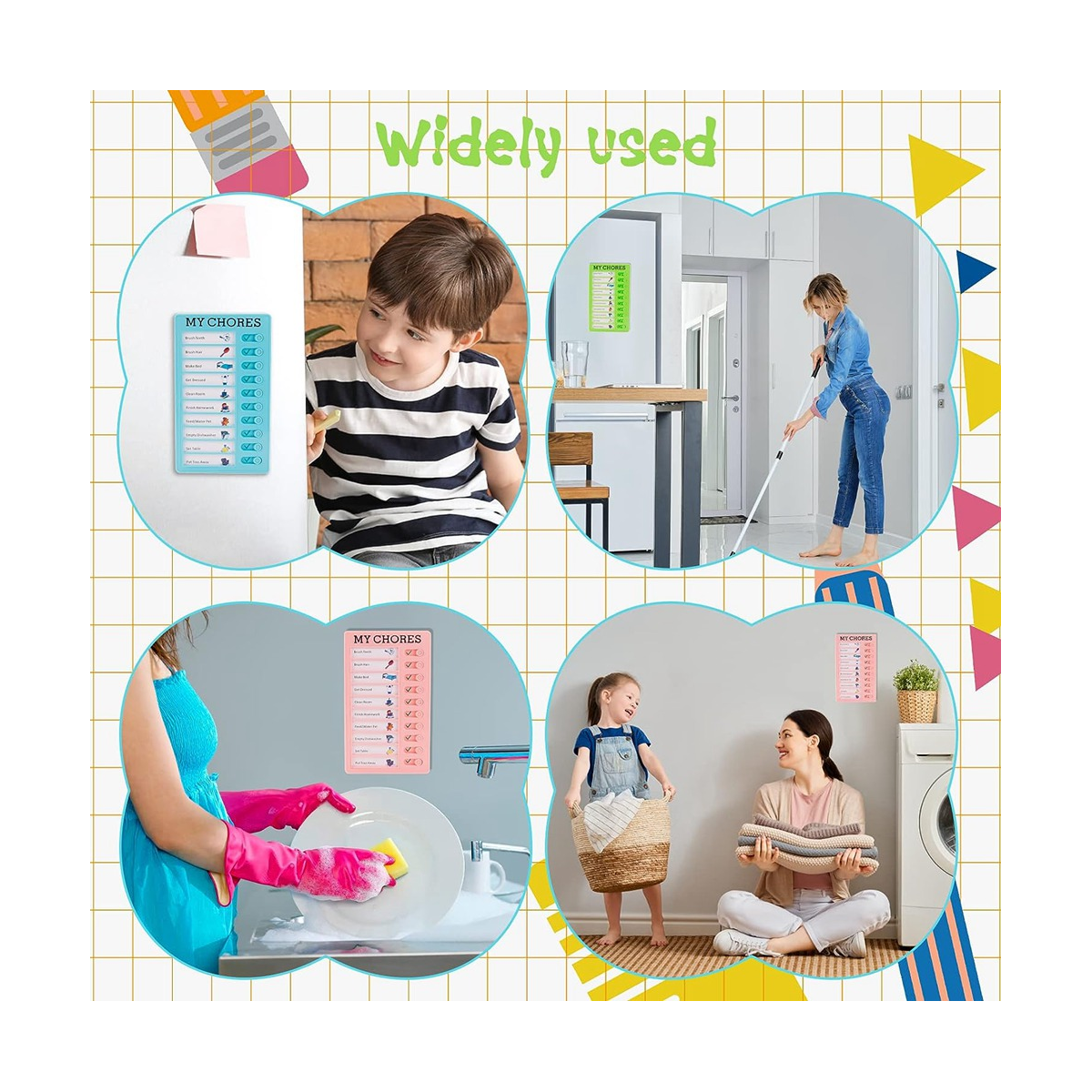4 Pieces My Chores Check List Board Portable Chore Chart Memo Plastic Board with 10 Detachable ...