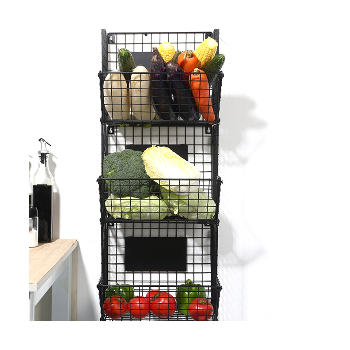 Simple Wrought Iron Fruit Basket Multi-Layer Diagonal Blue Shelf Living Room Storage Black Grid ...