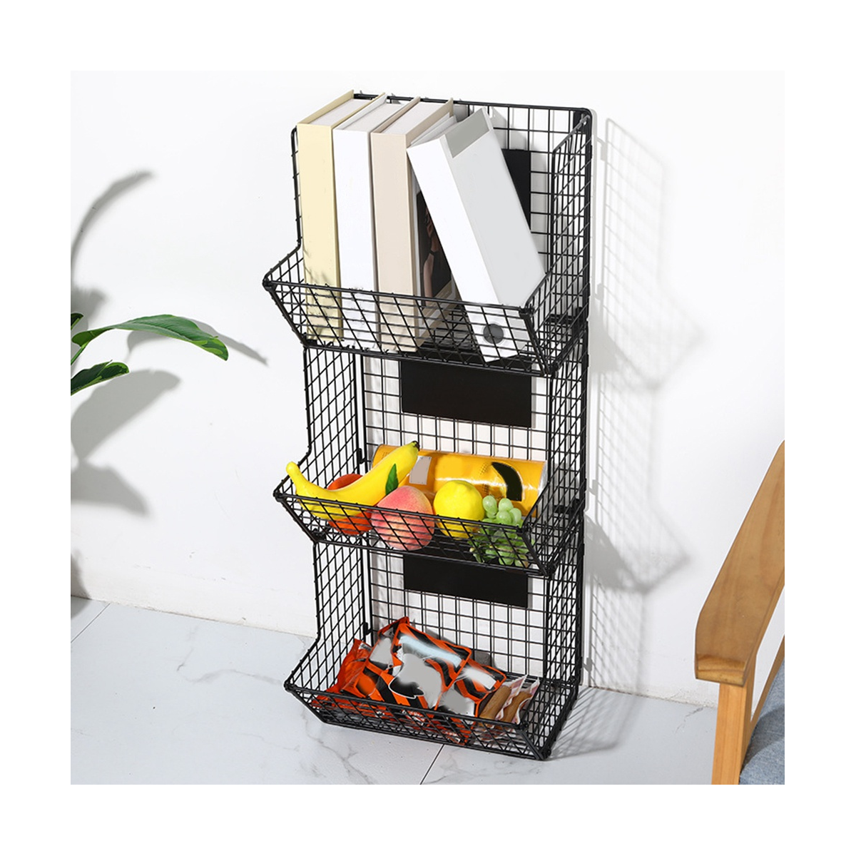 Simple Wrought Iron Fruit Basket Multi-Layer Diagonal Blue Shelf Living ...