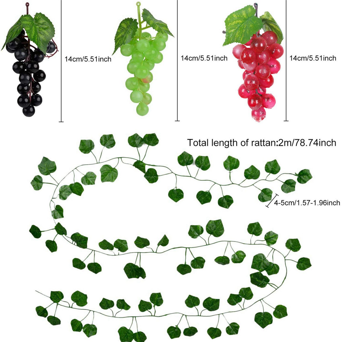 48 Strands Artificial Fake Grape Vines Ivy Leaves with 12 Strings ...