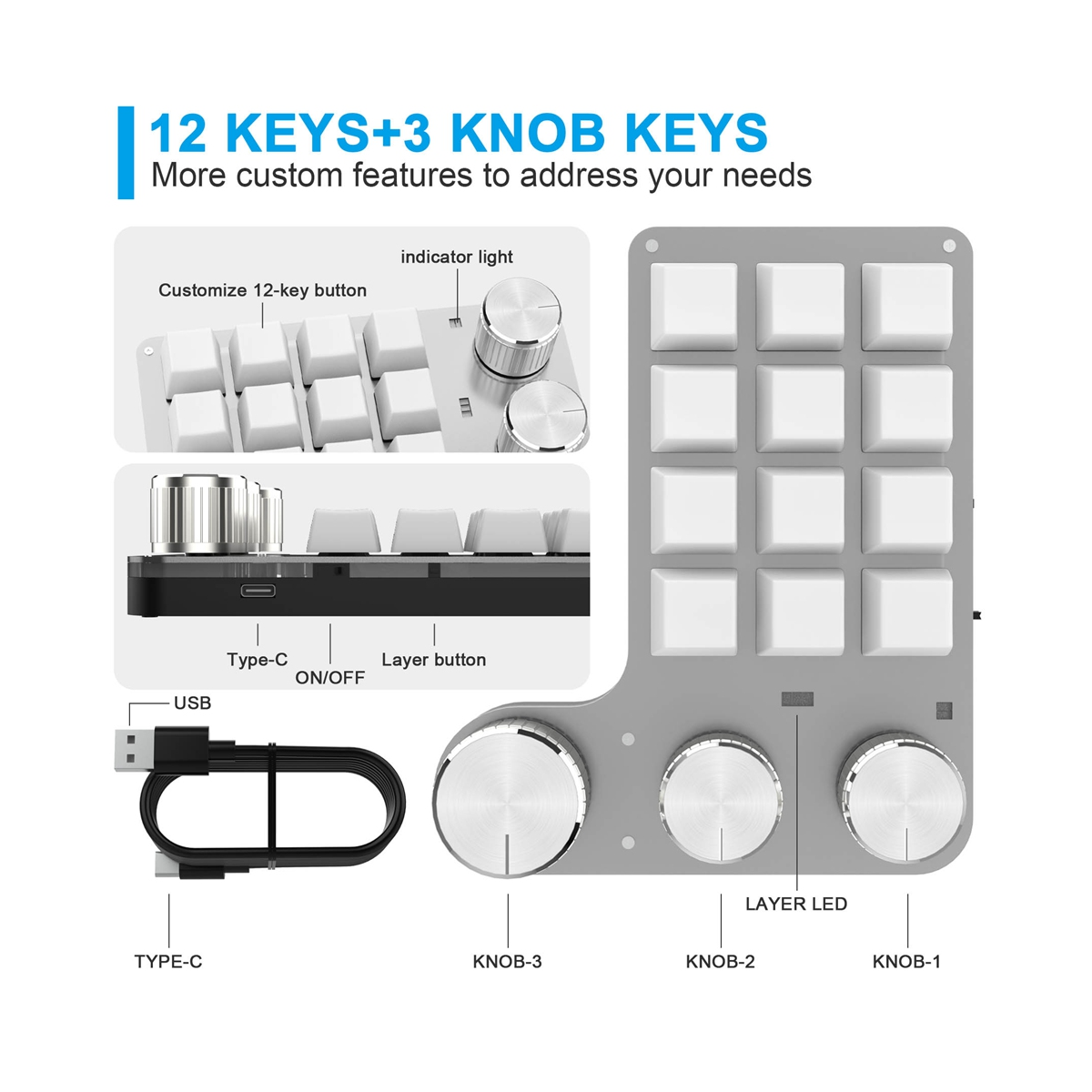 USB Custom Keyboard Volume Button Knob Programming Macro Gaming Hotswap Keypad Mechanical Red ...