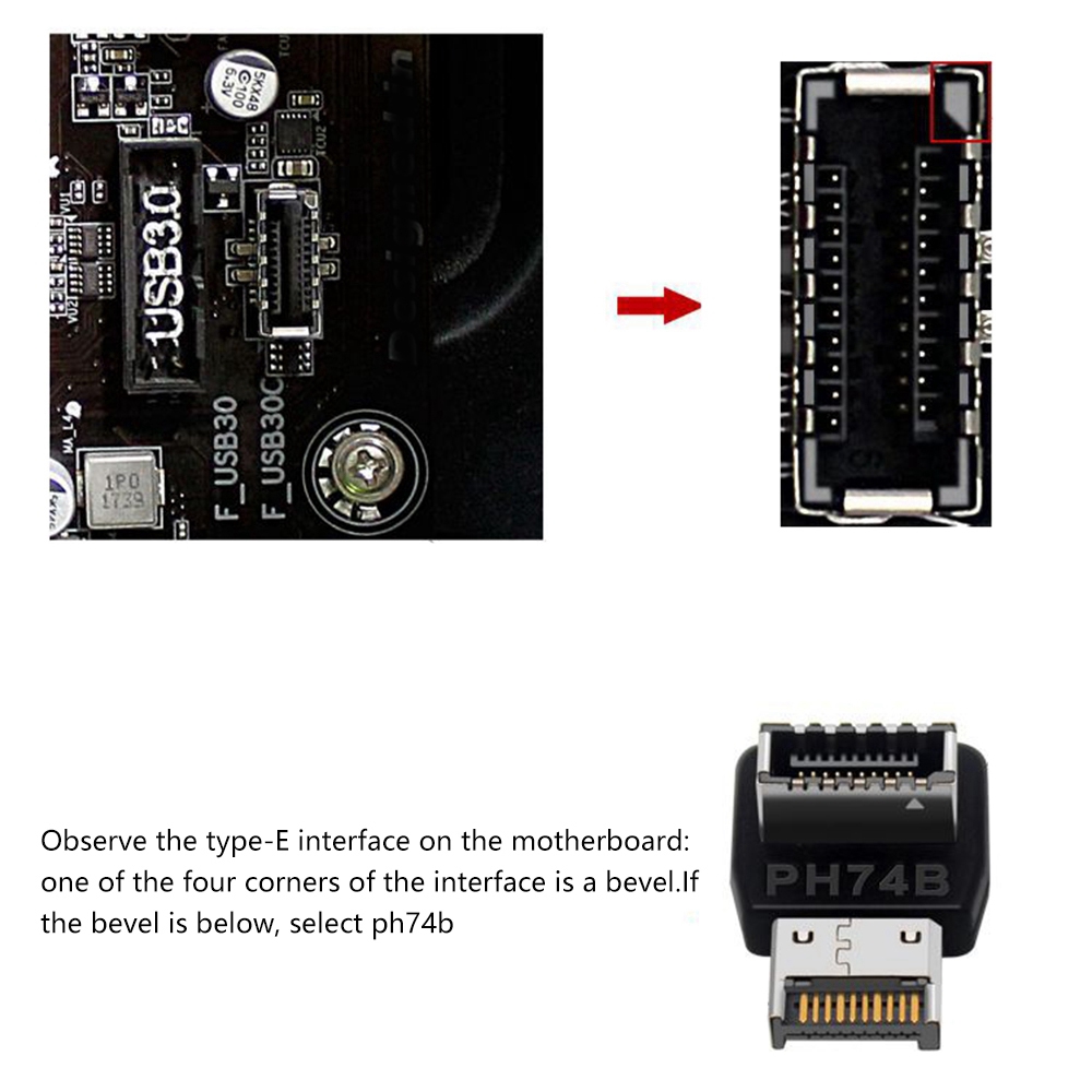 Computer Motherboard Type-E USB 3.1 Type-E Interface 90 Degree Steering ...