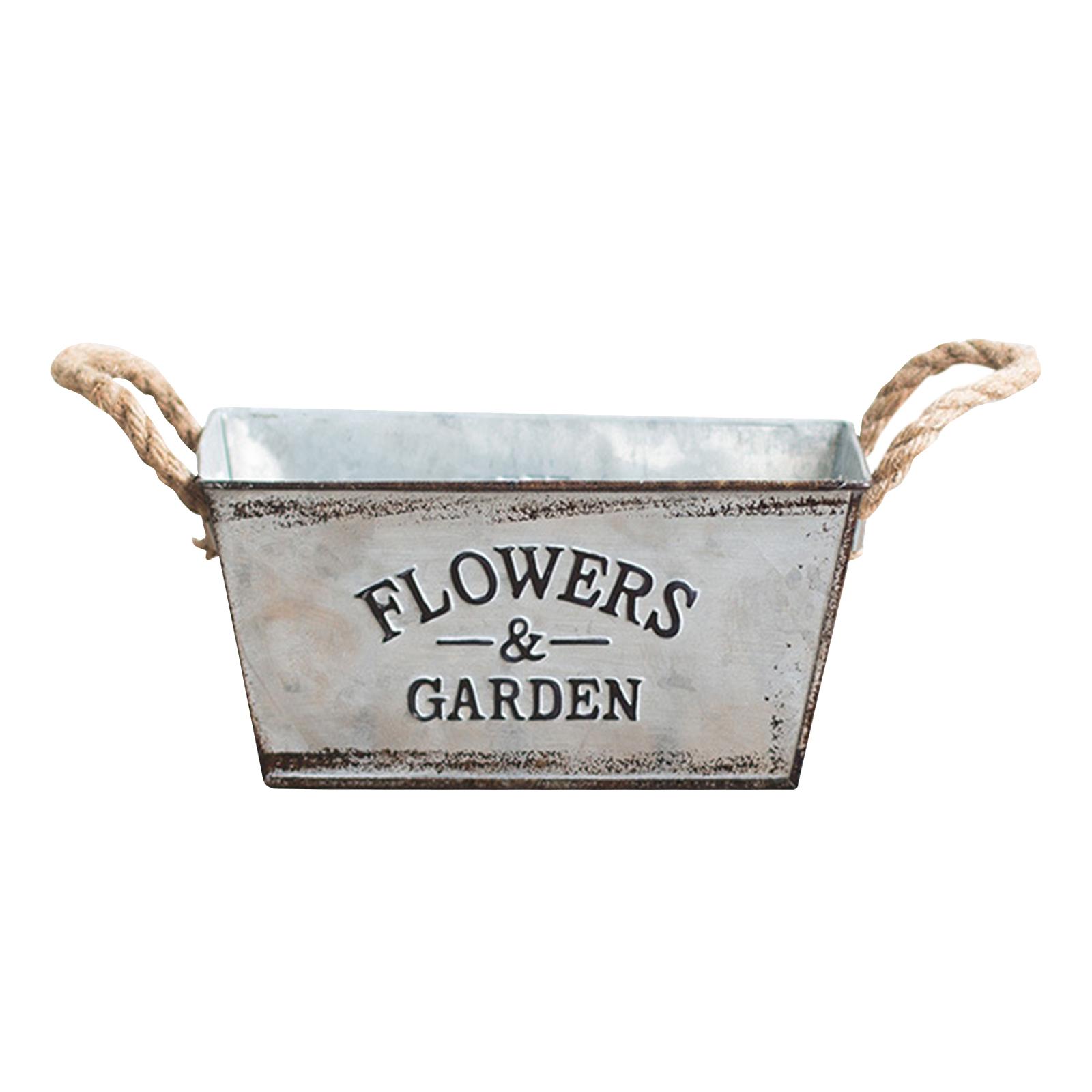 Retro Iron Planter Pail Twine Handles Home Decor French Bucket ...