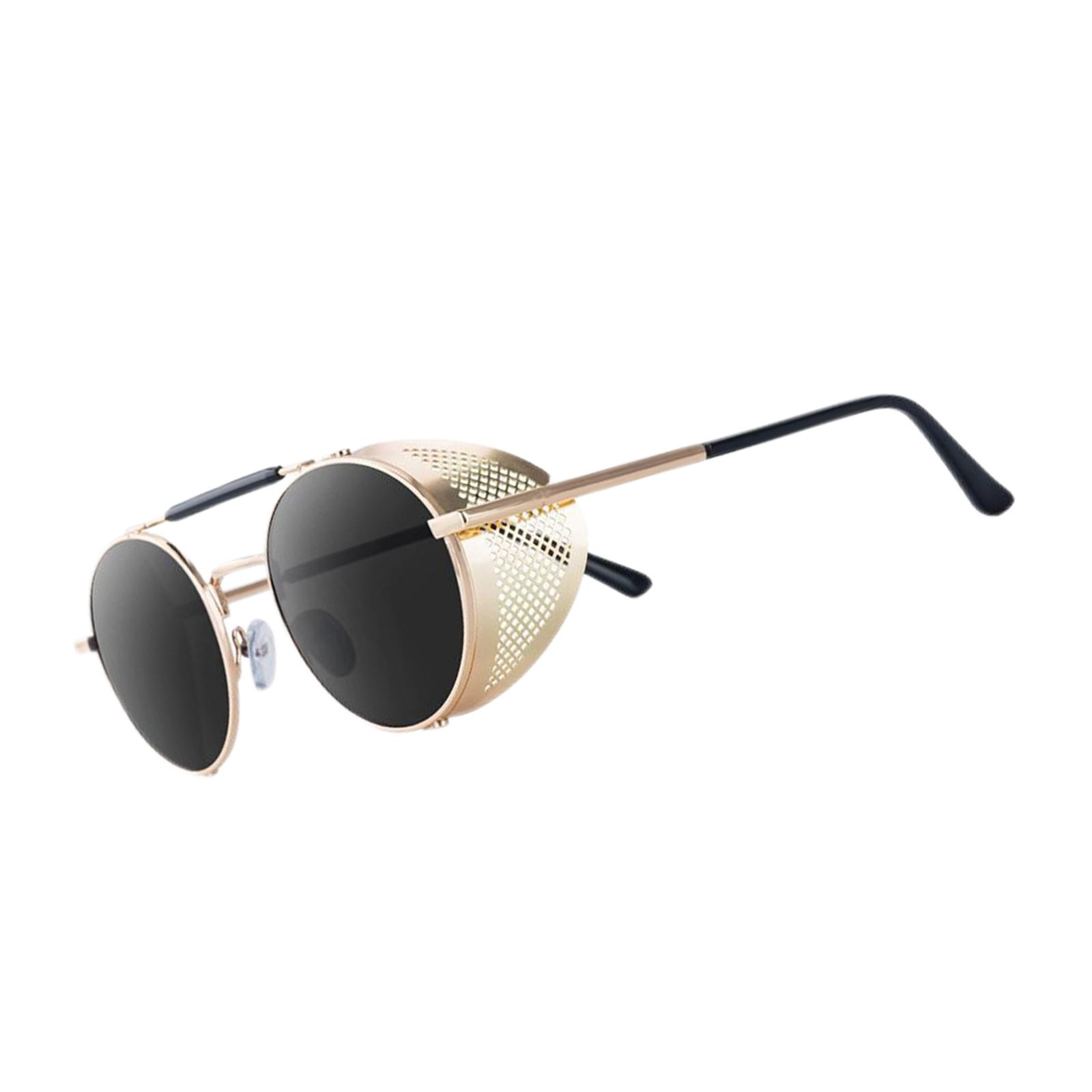 Round Steampunk Sunglasses Protection Side Eyewear for Gray Lens Gold ...
