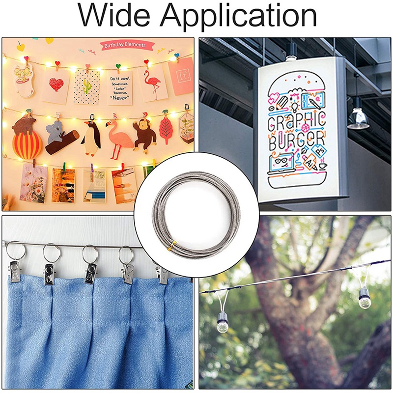 10M Stainless Steel Wire Rope PVC Coated Steel Cable Adjustable Curtain Rope Lamp Suspension ...