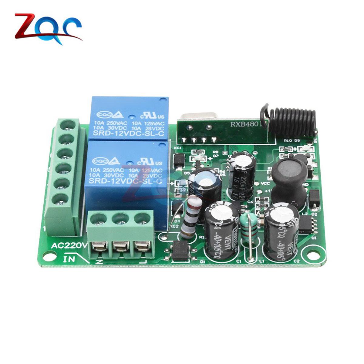 433Mhz AC 110V 220V 2 Channel Relay Module Remote Light Switch 1 Way ...