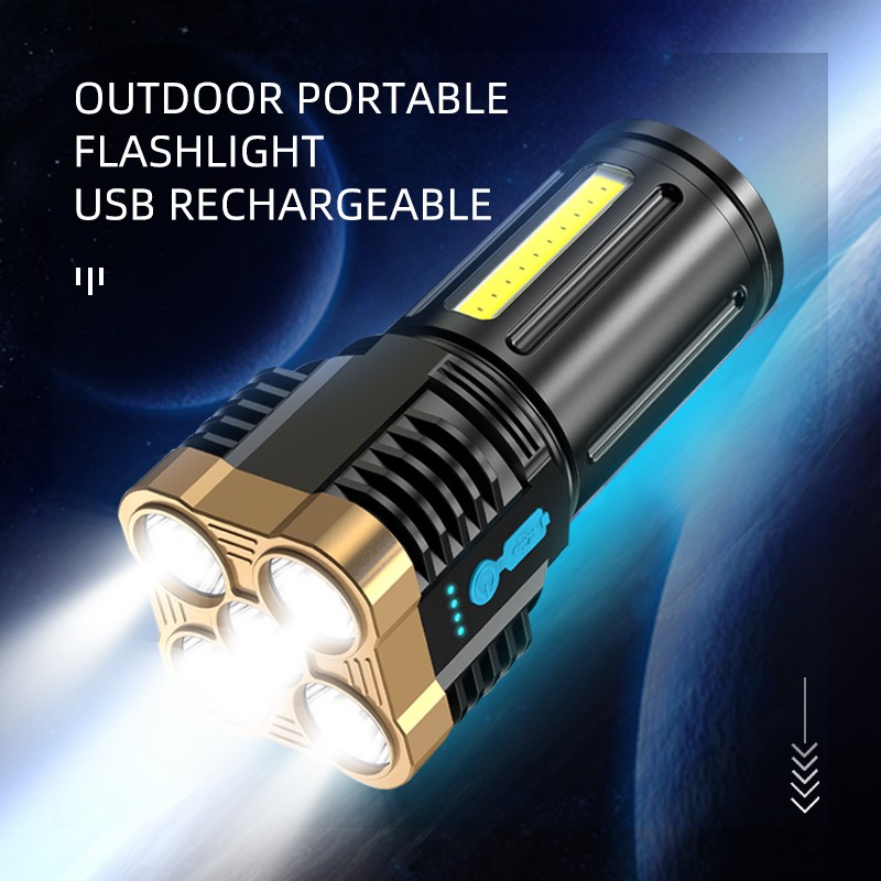 Portable Super Bright Flashlight USB Rechargeable Searchlight Led Long ...