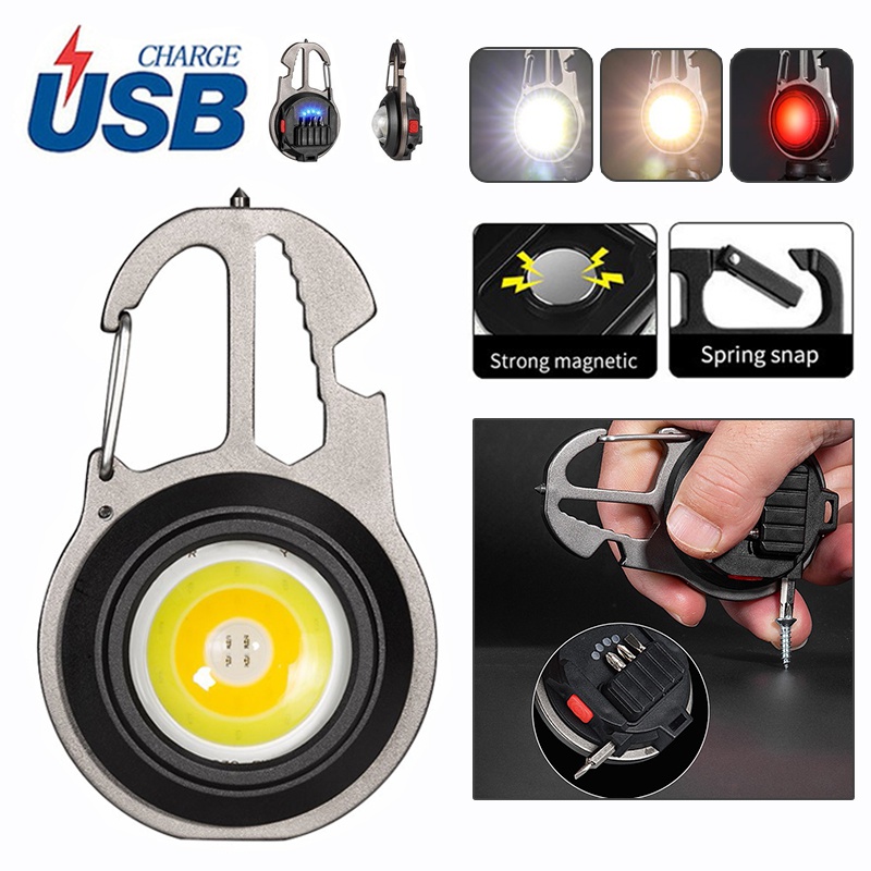 Super Bright Mini Work Light USB Rechargeable Flashlight Keychain Light ...