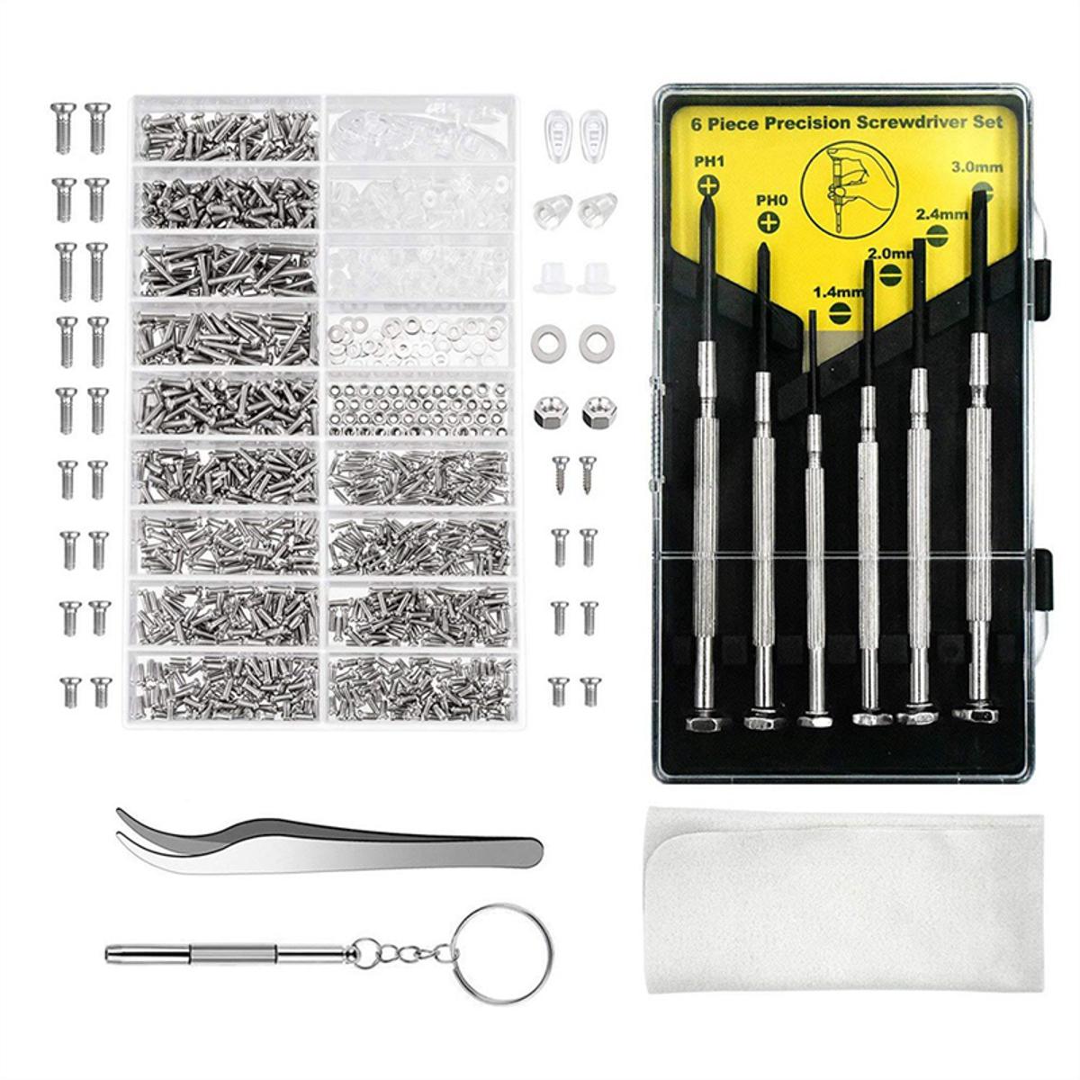 1Set 1000PCS Eyeglass Screws and 6 Pcs Screwdrivers Glasses Screw ...