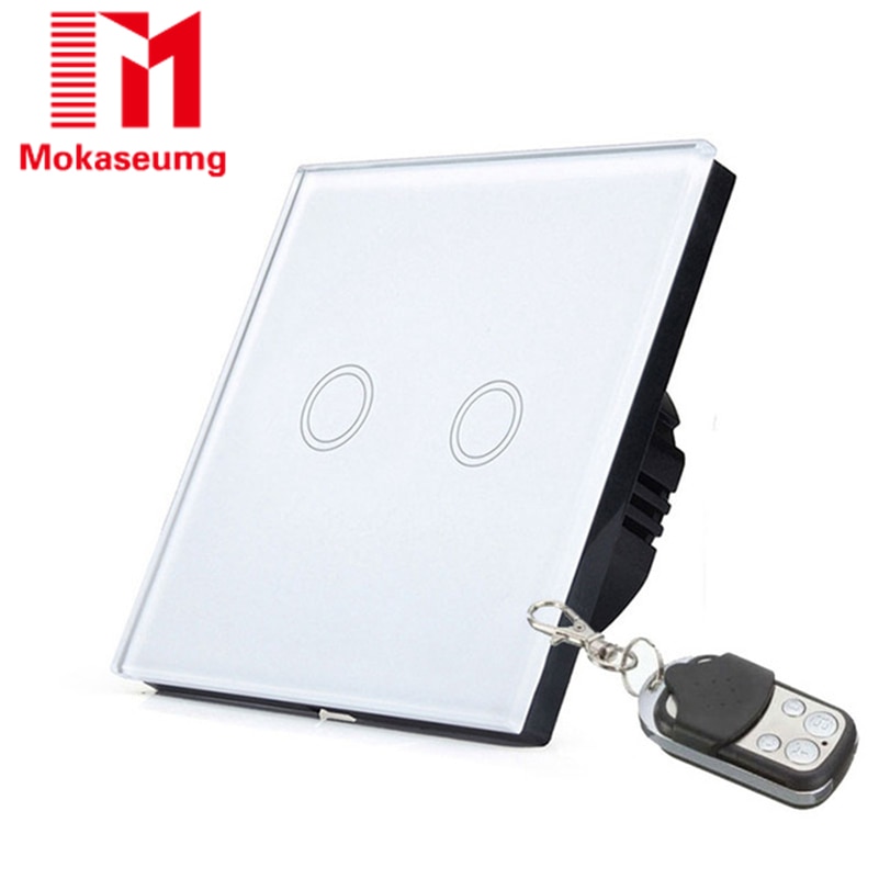 EU Standard smart remote control switch 2 gang 1 way home wall light ...