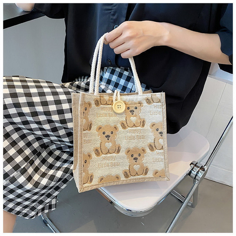 BEFORW Bear Linen Tote Bag girl Go Out To Carry Bag New Canvas Bag ...