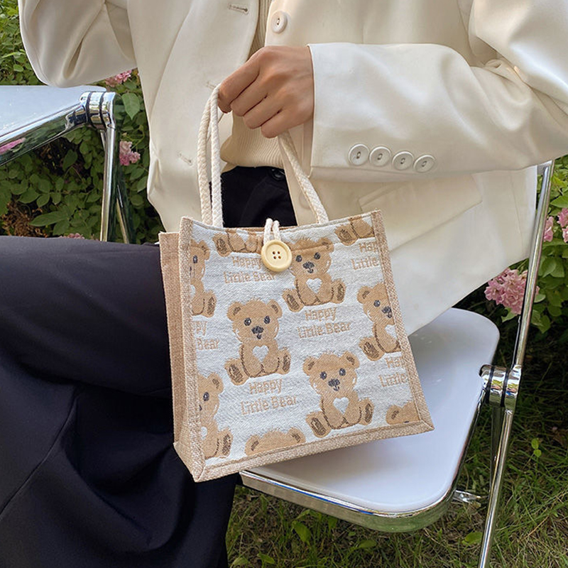 BEFORW Bear Linen Tote Bag girl Go Out To Carry Bag New Canvas Bag ...
