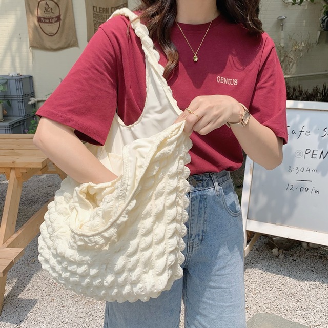 beige Soft Cloth Fabric Cute Handbag Women Cloud Bubbles Shoulder Bag ...