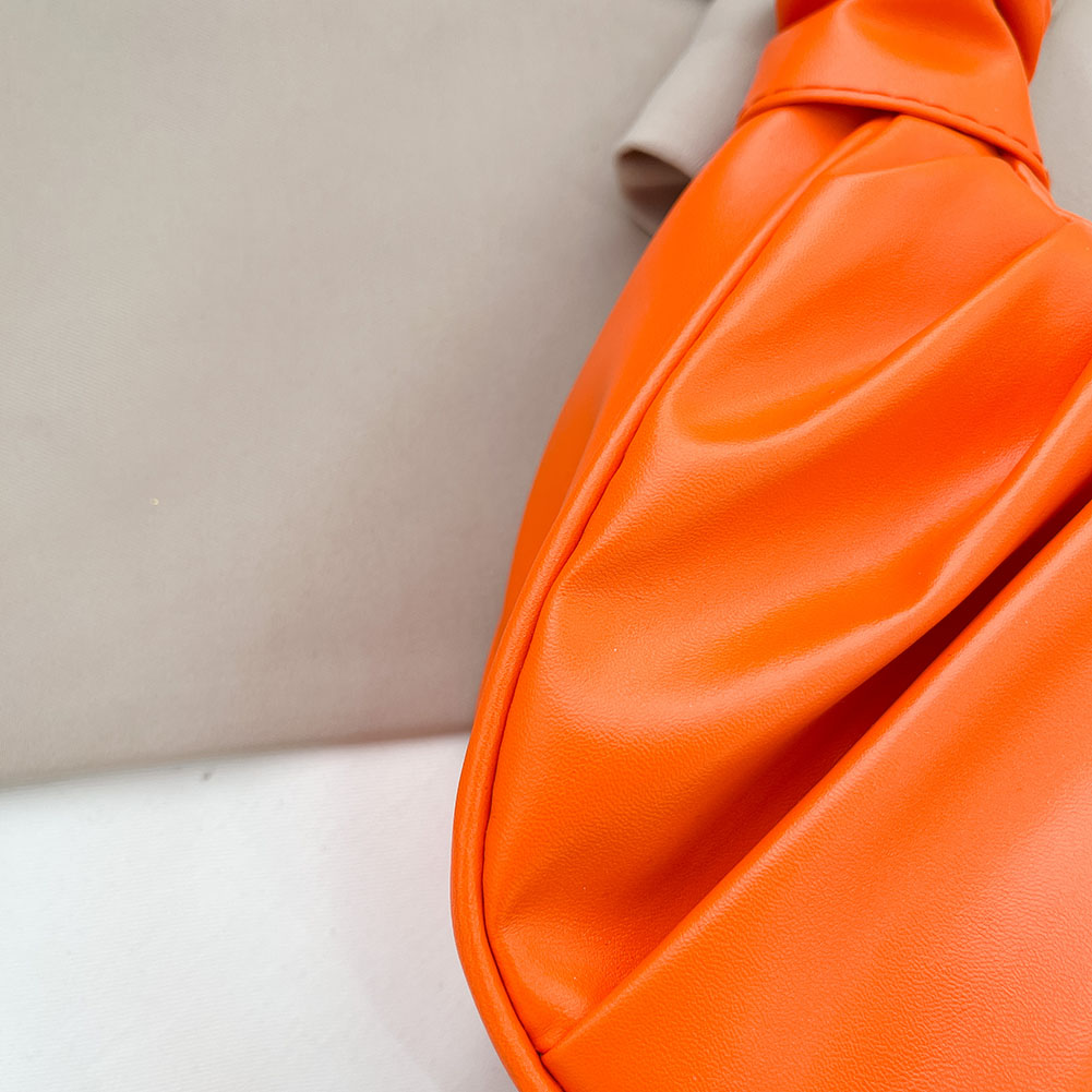 Orange Pleated PU Shoulder Underarm Bag Women Large Top-handle Vintage ...