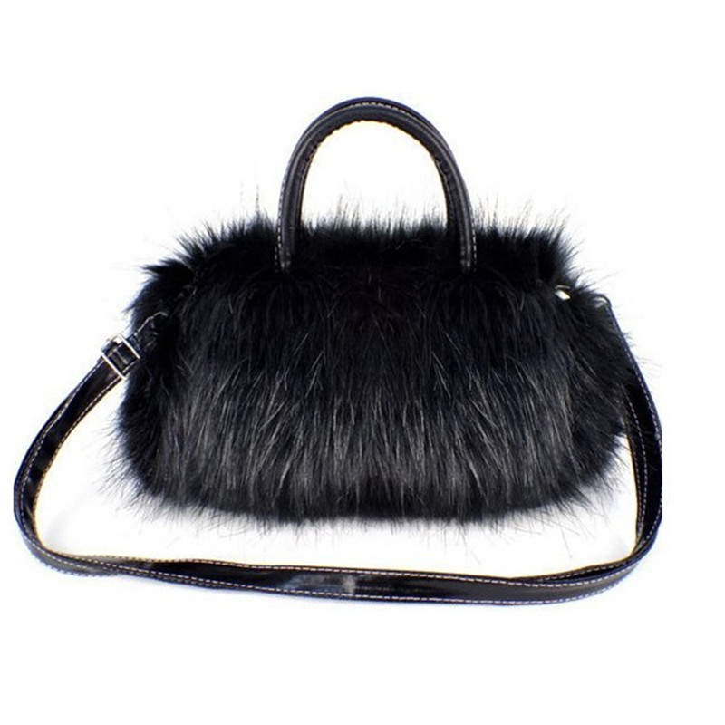 white-A New Lady Girl Pretty Cute Faux Rabbit Fur Handbag Shoulder ...