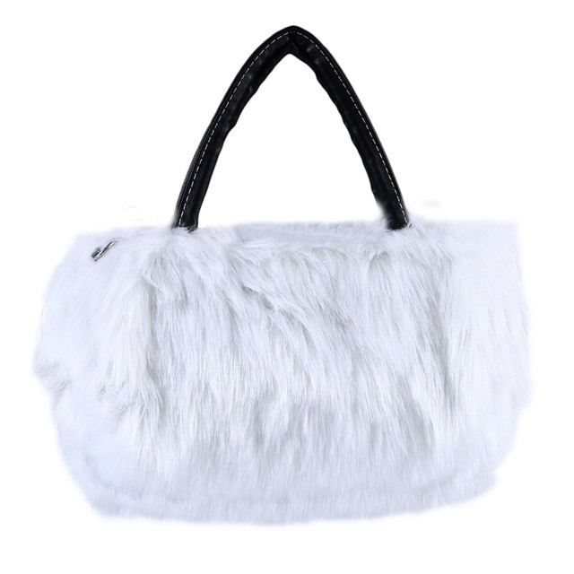 white-A New Lady Girl Pretty Cute Faux Rabbit Fur Handbag Shoulder ...