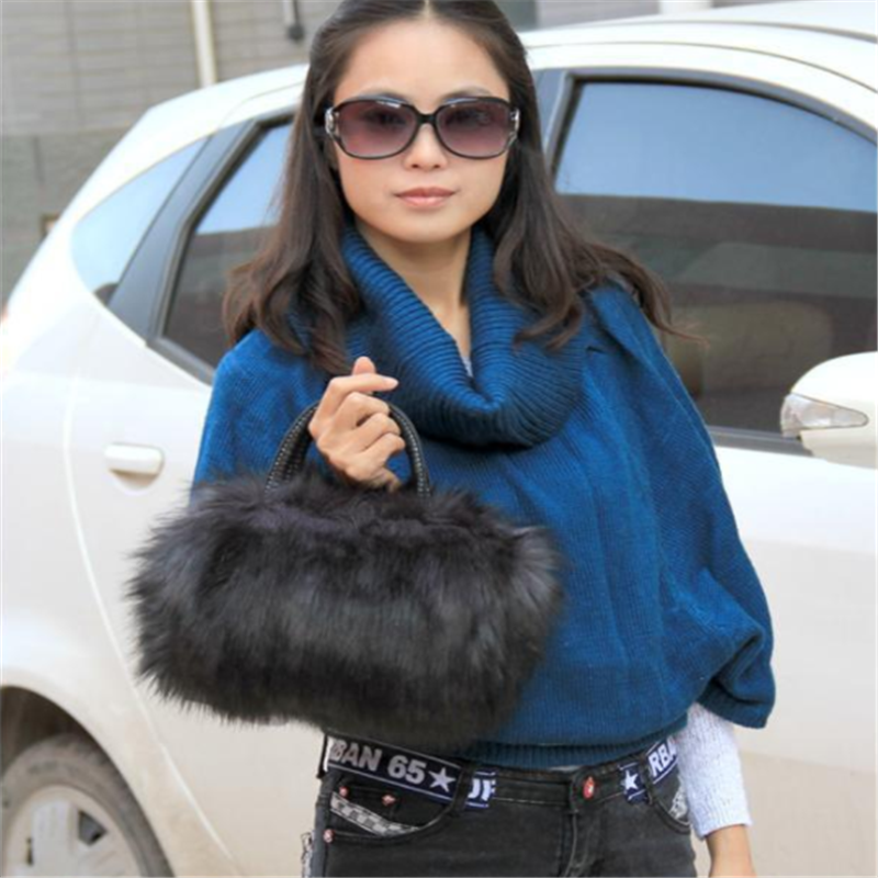 white-A New Lady Girl Pretty Cute Faux Rabbit Fur Handbag Shoulder ...