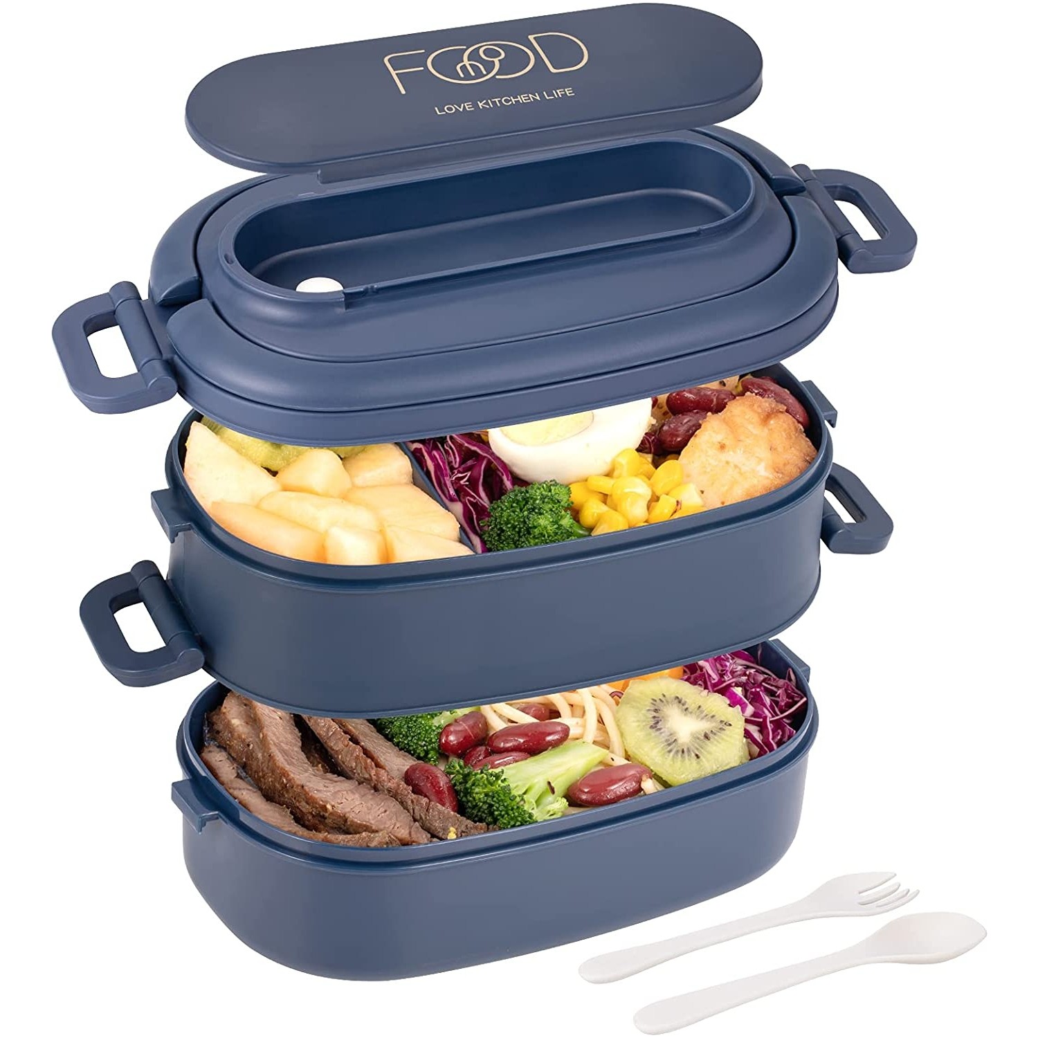 FIY Lunch Box Lunch Boxes 2 Tiers 3 Compartments Cutlery Bento Boxes ...