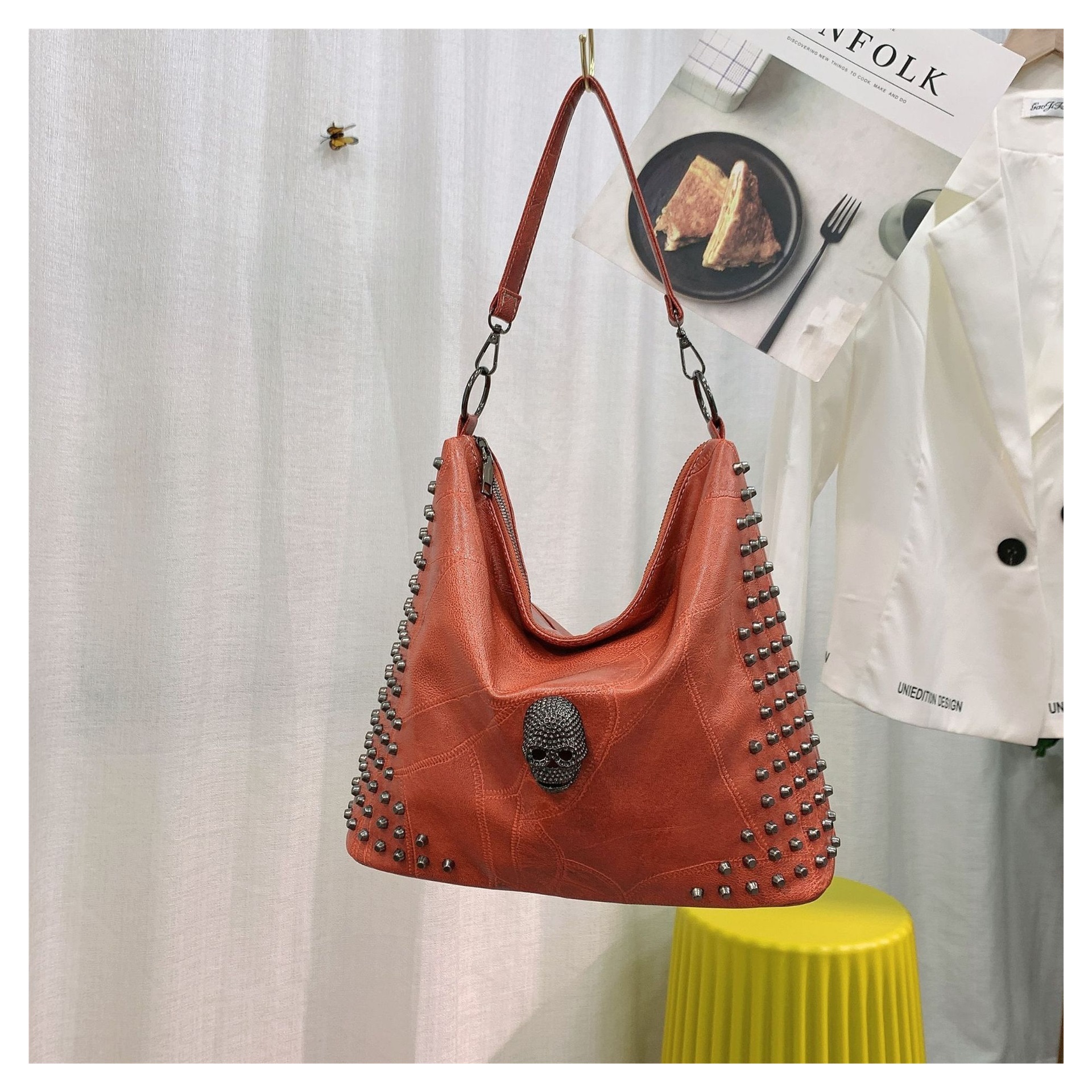 New European and American bs bucket bag women's soft leather all-match ...