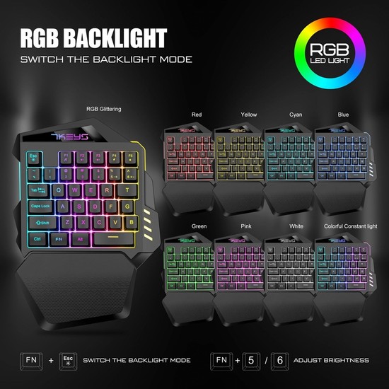 Gorgeous Single Hand Mechanical Wireless Gaming RGB Backlit Keyboard ...