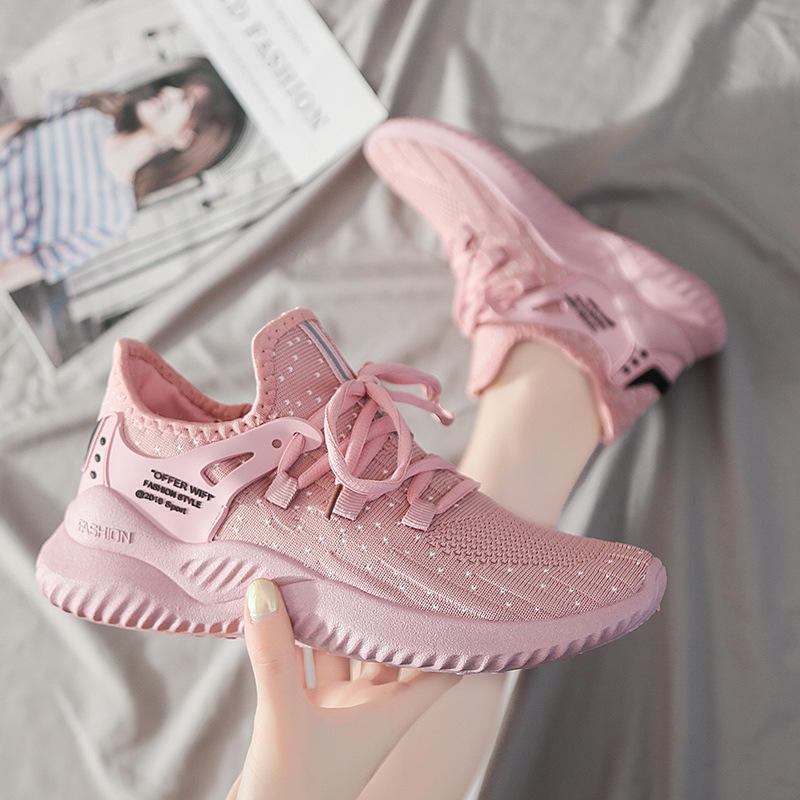 Small white shoes, sports shoes, women's flying woven breathable casual ...