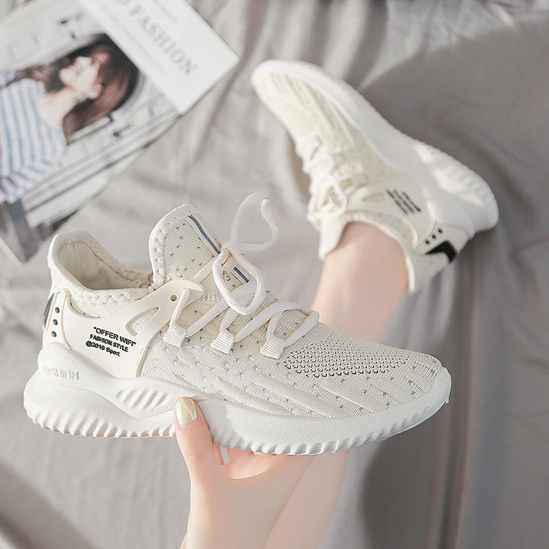 Small white shoes, sports shoes, women's flying woven breathable casual ...