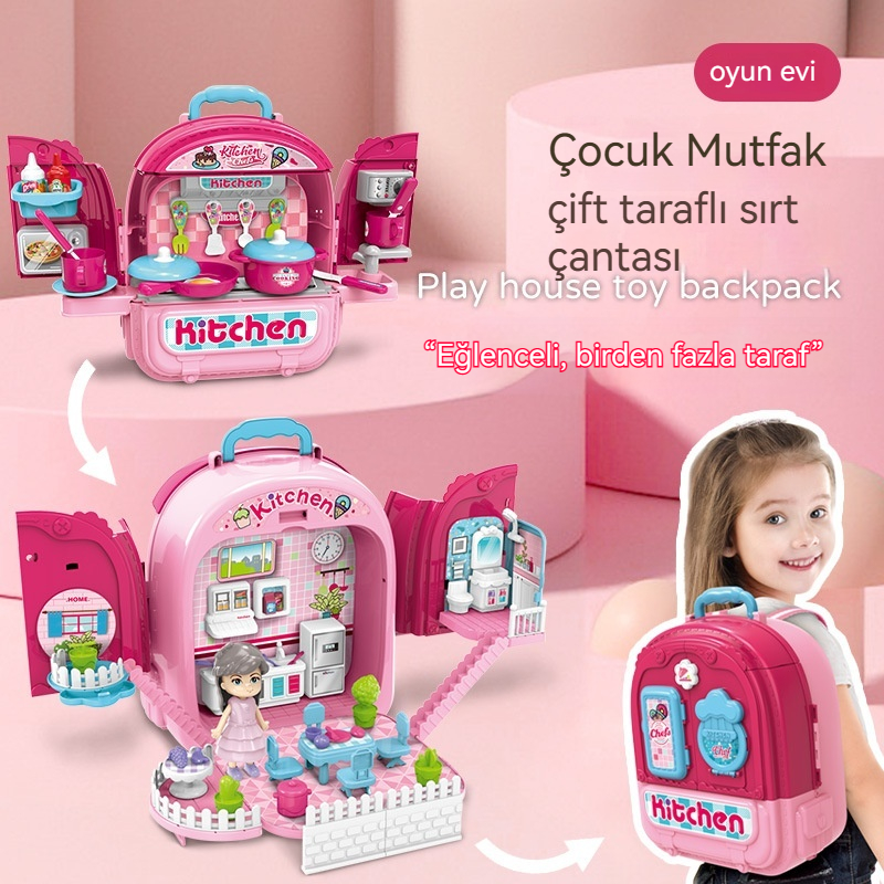 Children's multi-functional kitchen style double-sided backpack toys ...