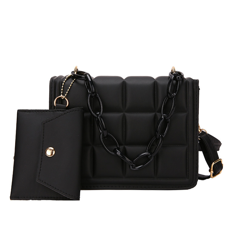 Solid color shoulder bag, trendy and stylish, thick chain, small square ...